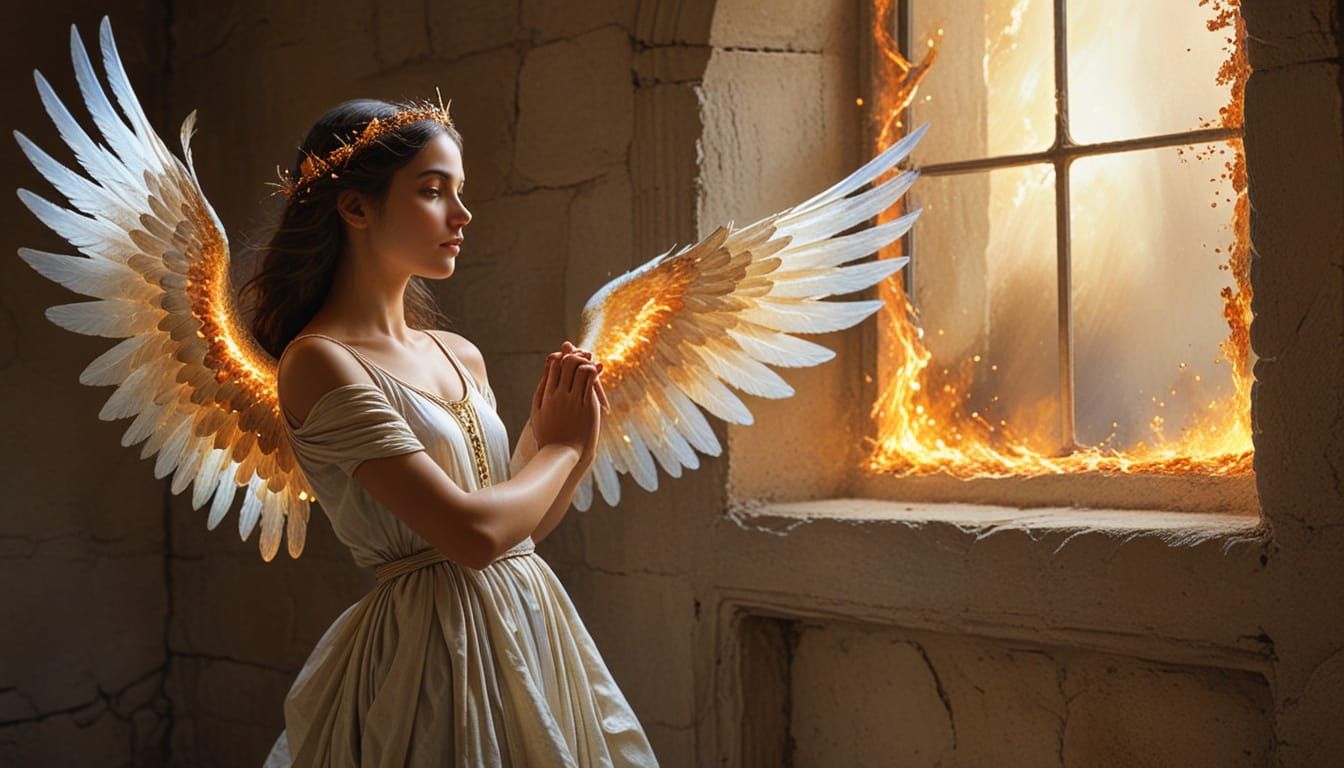 Mary Meets the Angel Gabriel in a Radiant, Etherea... - AI Art