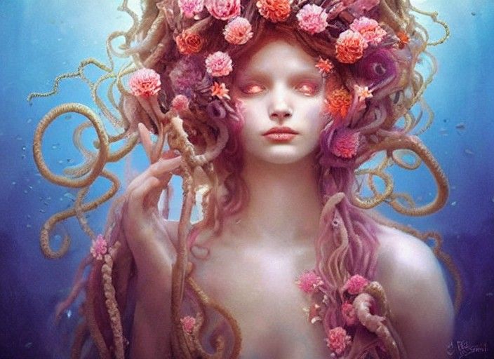 Beautiful Medusa With Flowers In Her Hair Ai Generated Artwork Nightcafe Creator