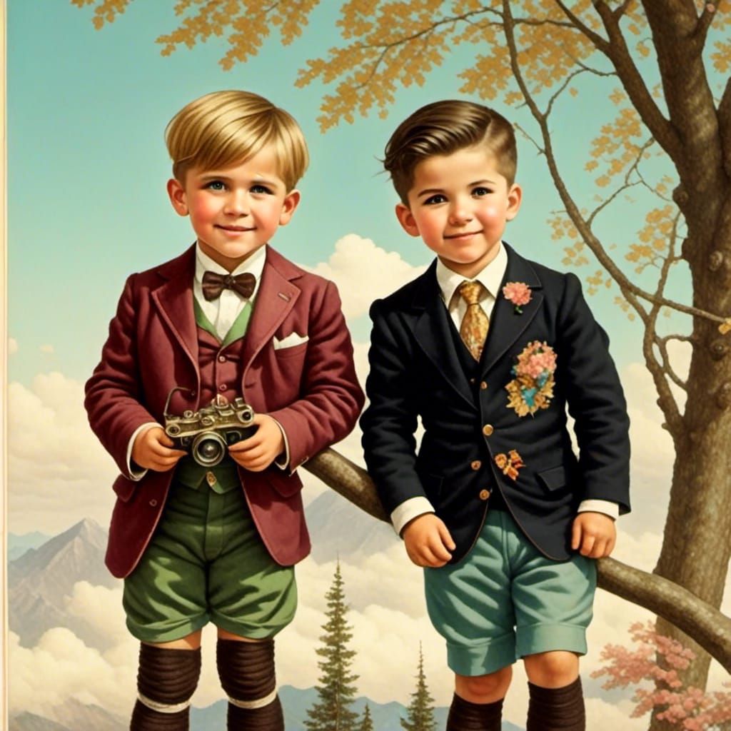 Two little cute rascal boys - AI Generated Artwork - NightCafe Creator