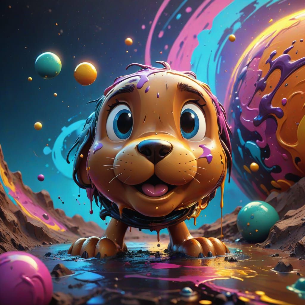 Pluto in the Solar System with Whimsical Ears - AI Art