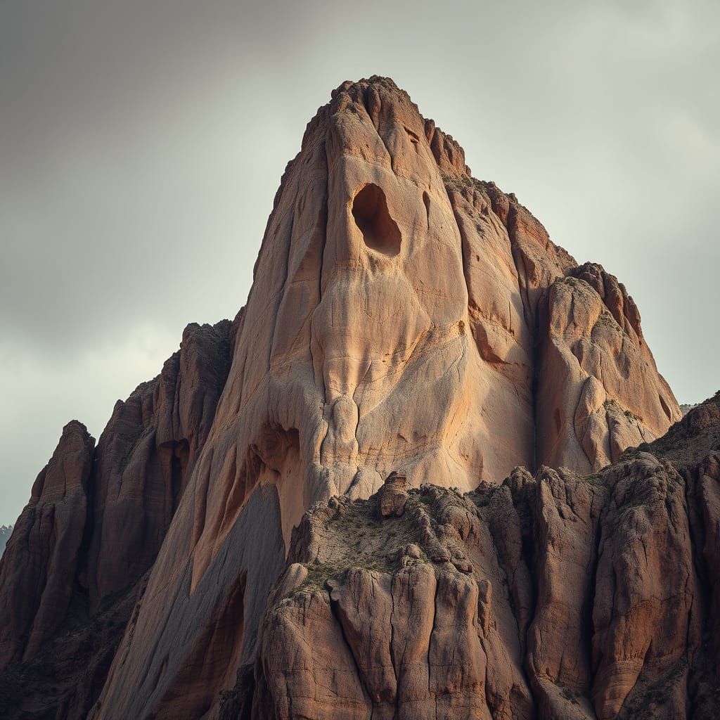 Eroded Mountain Face in Warm-Toned Rock Formation - AI Art