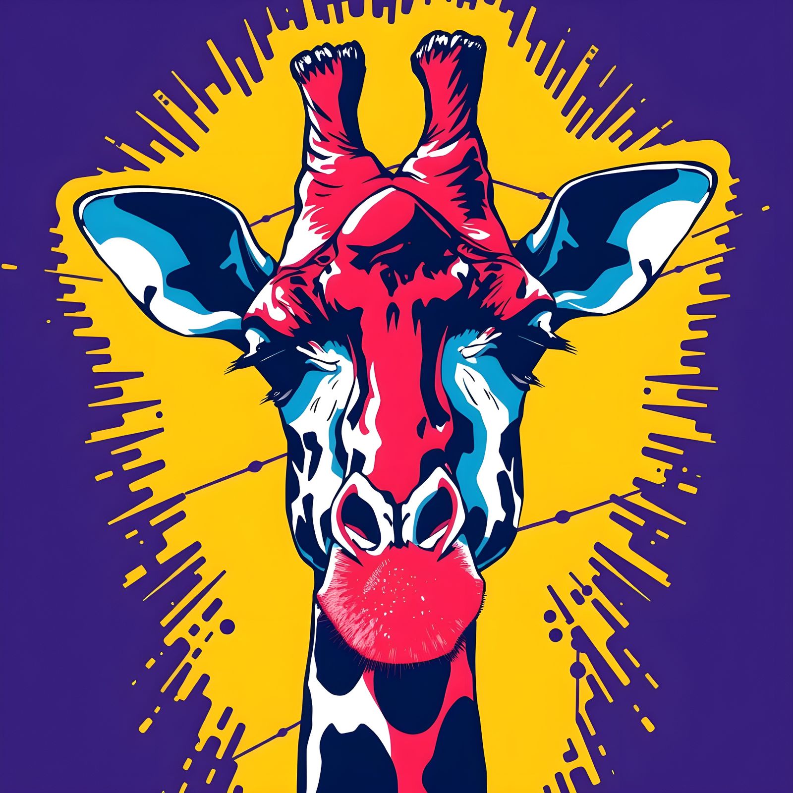 Giraffe (pop art) - Bold Pop Art Giraffe Risograph Print