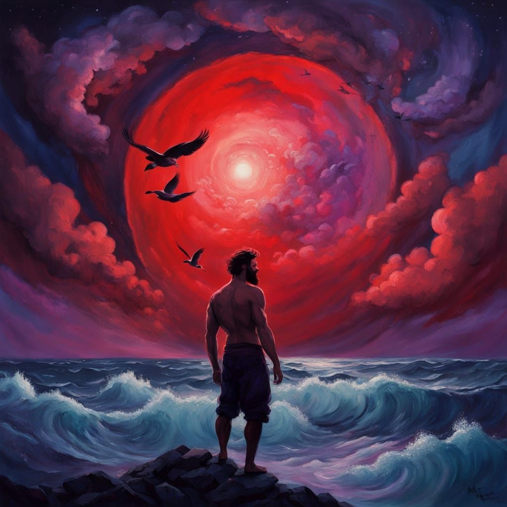 endles sky - Heroic Figure in a Stormy Cosmic Landscape