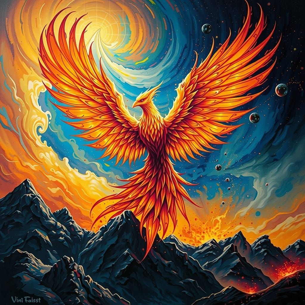 Solar Rebirth: Ascension - The Phoenix Ascends in Vibrant Im...