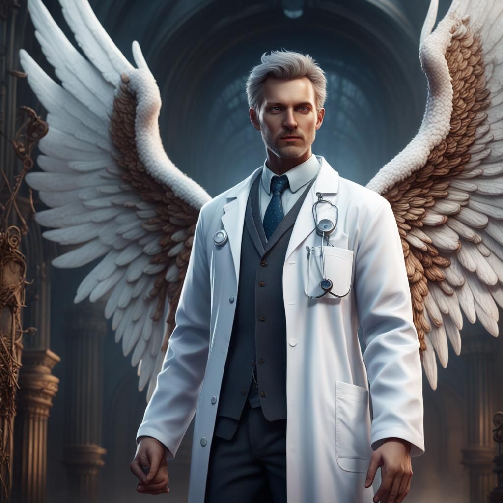 Male angel doctor in a white coat - AI Generated Artwork - NightCafe ...