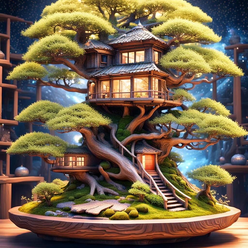 Bonsai treehouse - AI Generated Artwork - NightCafe Creator