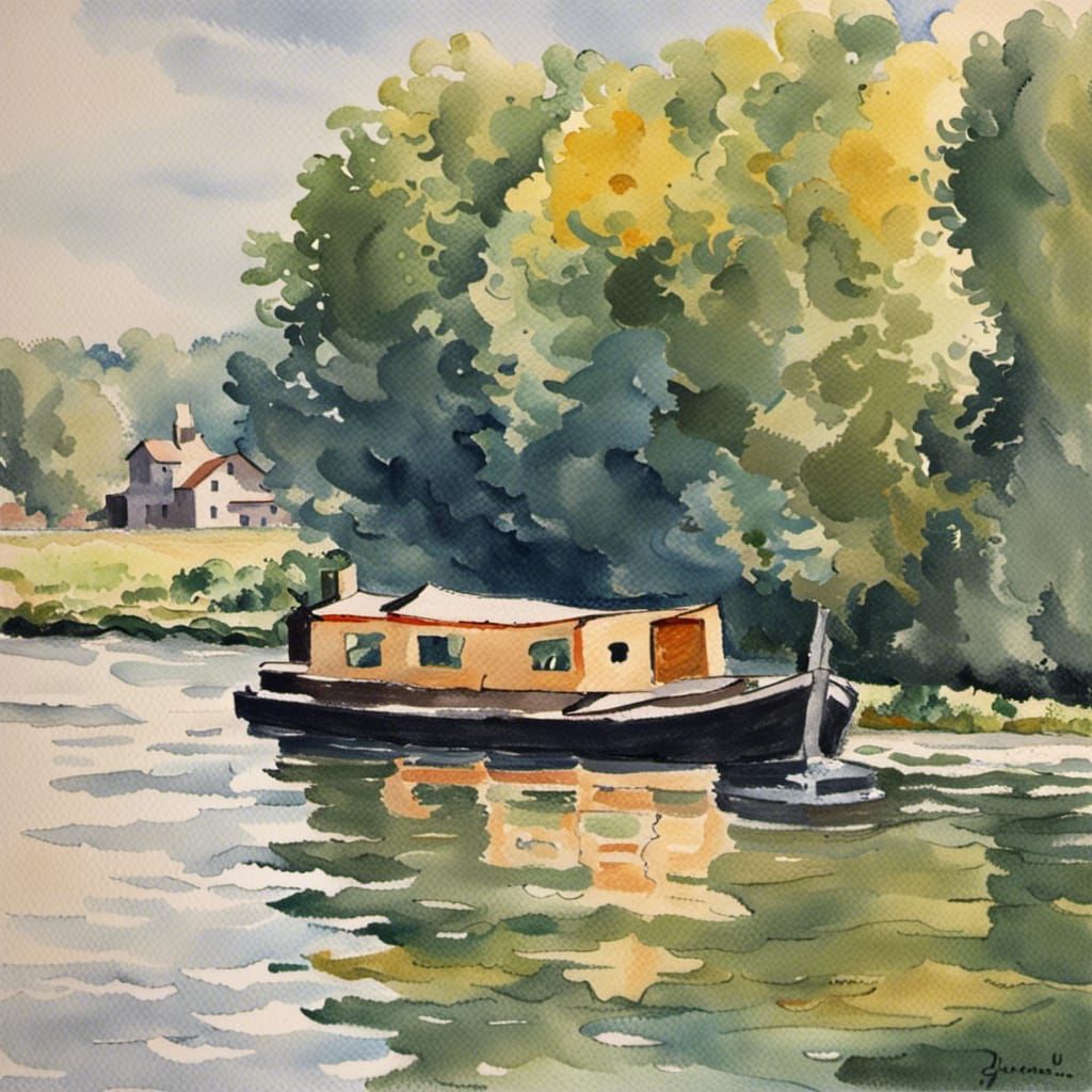 A barge on the River after the style of Monet, using colours used by ...