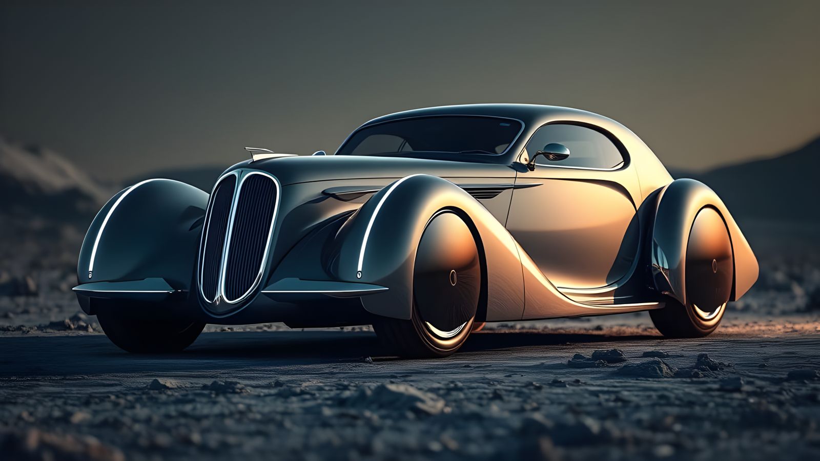 Duesenberg Coupe Simone Midnight Ghost on Lunar Landscape