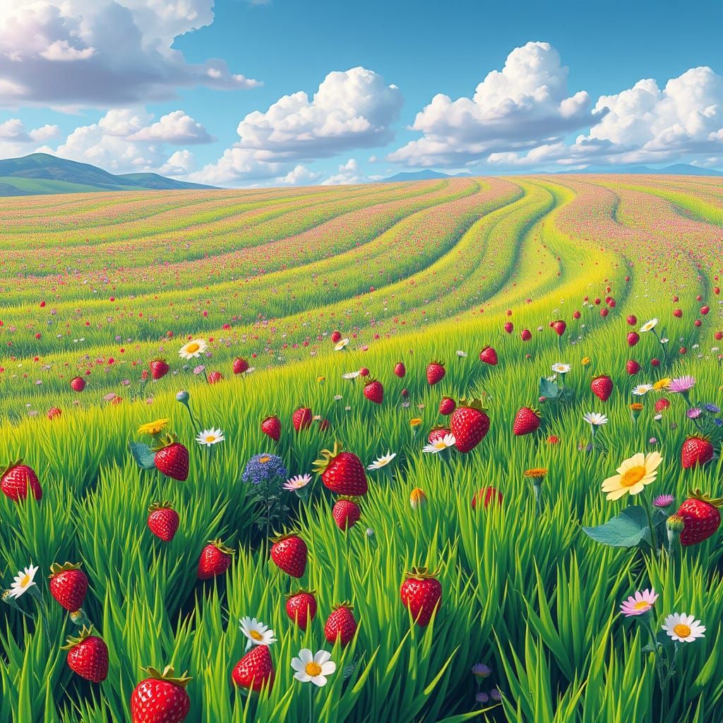 Surreal Strawberry Field in Impressionistic Psyche... - AI Art