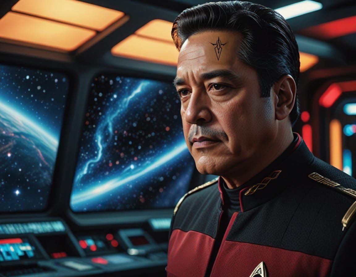 Robert Beltran as Chakotay with a Native American black web-like tattoo ...