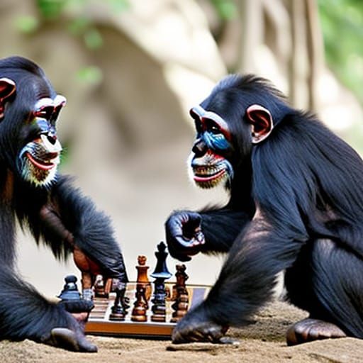 chimpanzees playing chess - AI Generated Artwork - NightCafe Creator