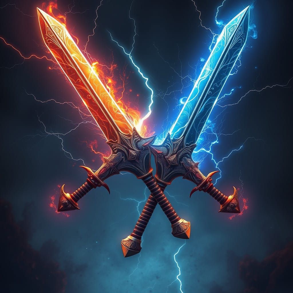 Epic Lightning-Infused Swords in Fantastical Cross - AI Art