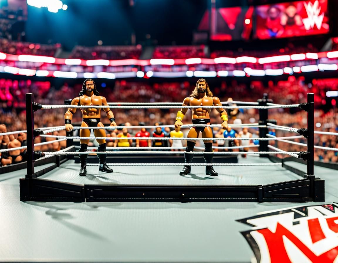 WWE action figures in a toy WrestleMania arena - AI Generated Artwork ...