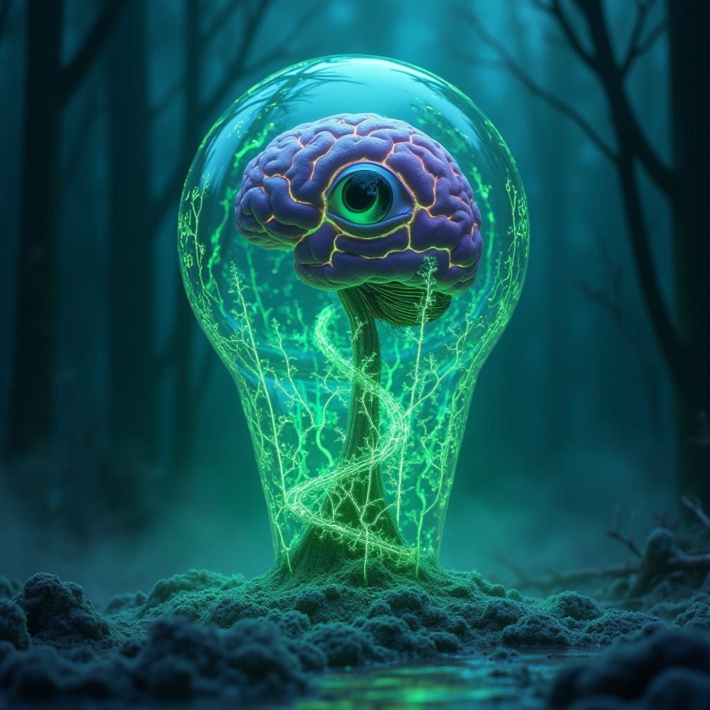 Surreal, Mystical Eye Entity Trapped in Glowing Vi... - AI Art