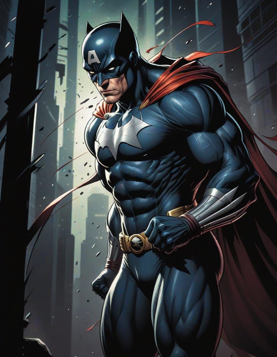 Captain Batman of America - Heroic Comic Book Art in Vibrant...