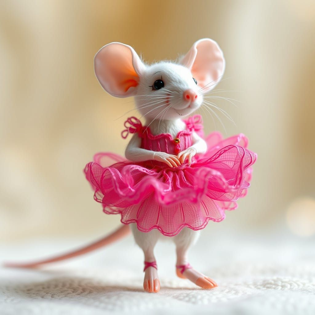 Whimsical Stitched Mouse in Pink Ballet Tutu - AI Art