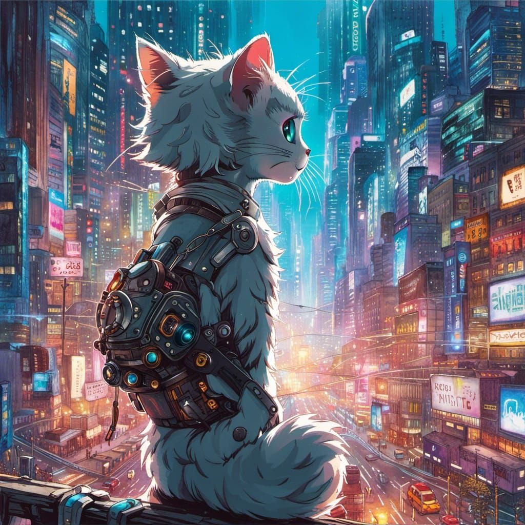 cute fluffy cosmic cyborg kitten from hello kitty with implants_on_blue ...