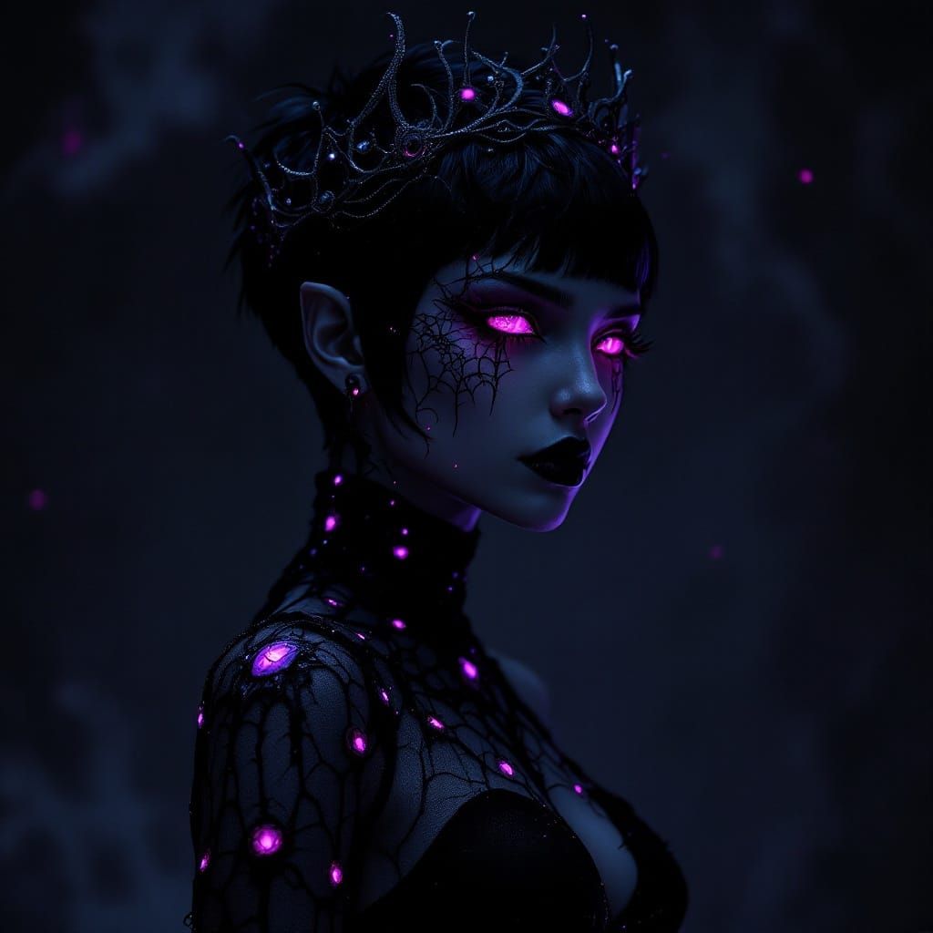 Goth Shadow Demon in Majestic Black Crown, Illumin... - AI Art