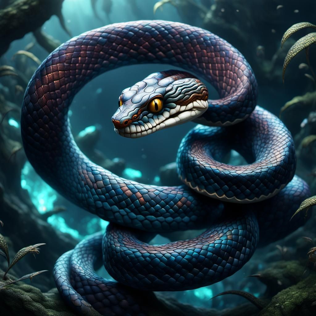 Snake in blue - AI Generated Artwork - NightCafe Creator