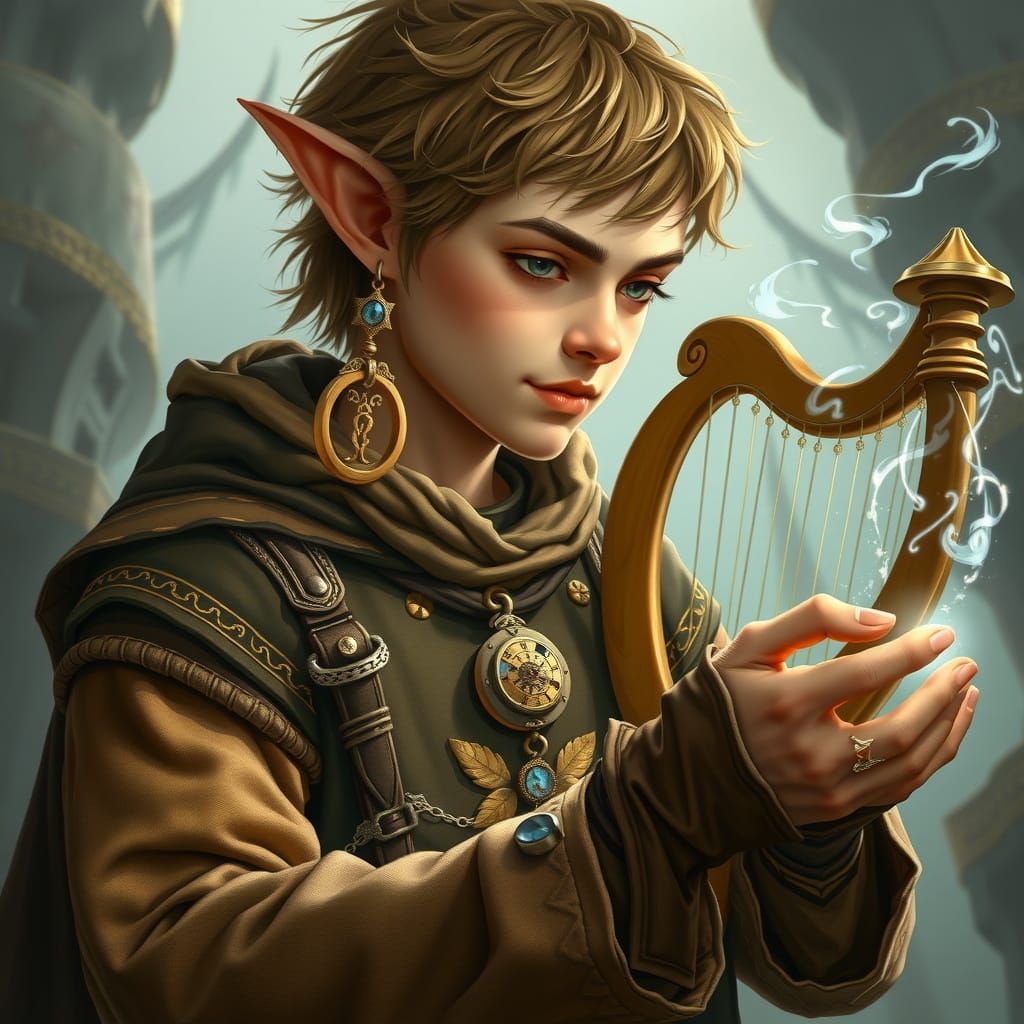 Youthful Fey Bard with Lyre - Ethereal Elf Sorcerer Plays My...