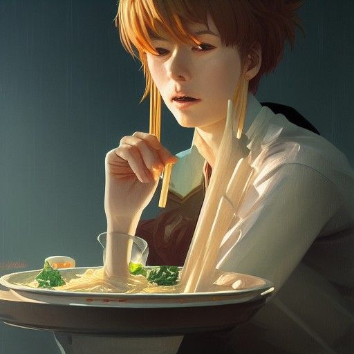 reigen arataka oil painting eating ramen - AI Generated Artwork ...