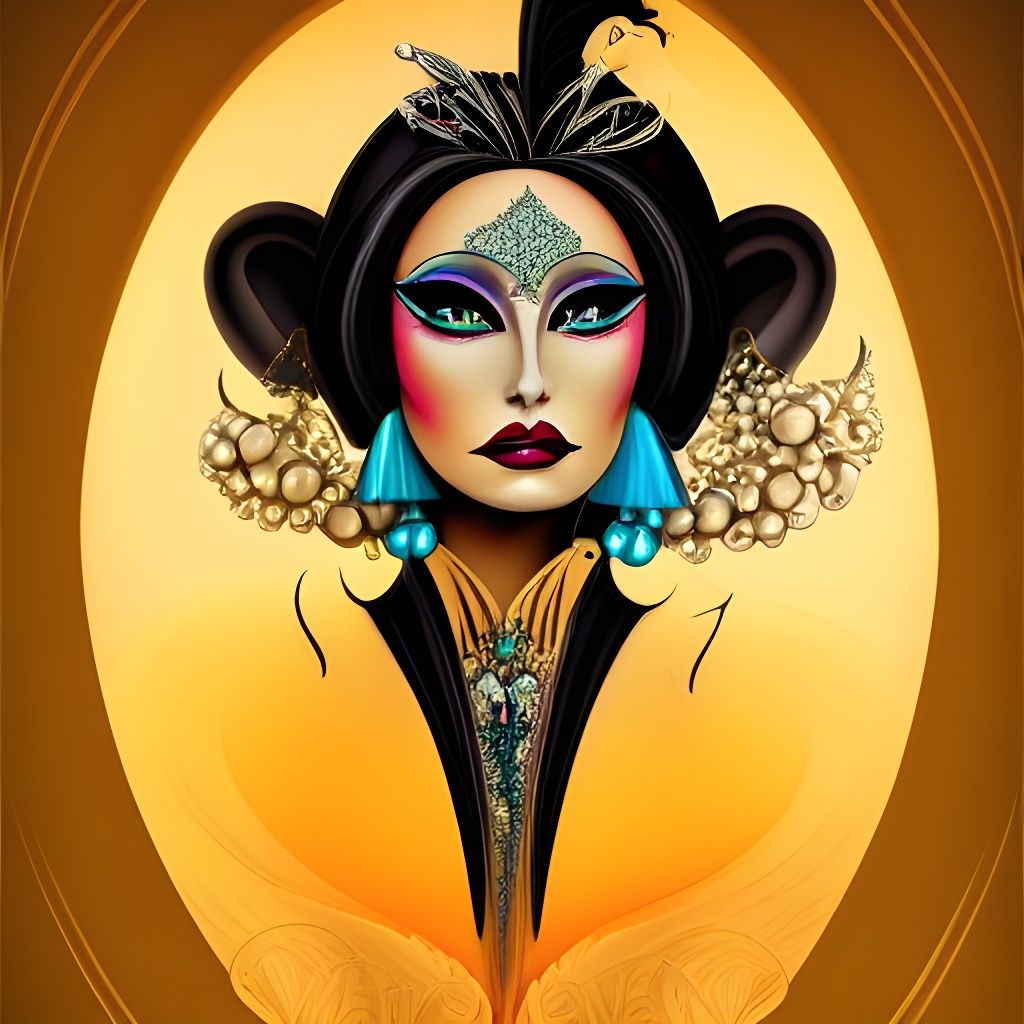 A Drag queen, elegant, classy, extravagant, arts and crafts style ...