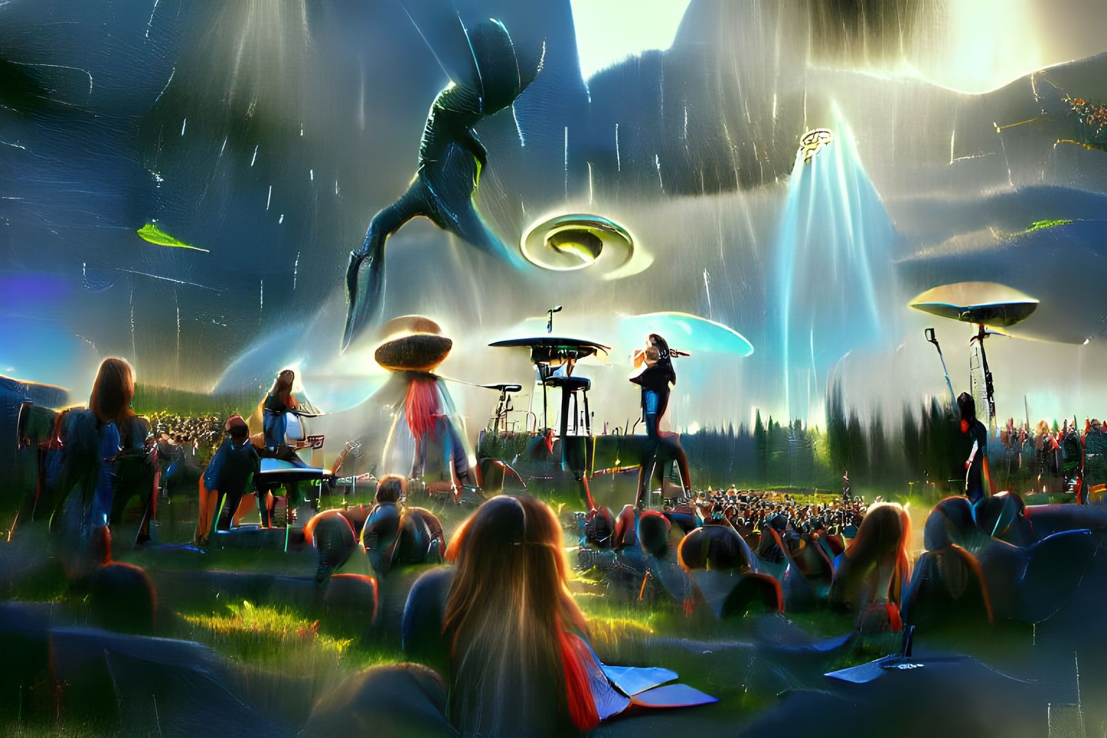 Alien abduction at the concert - AI Generated Artwork - NightCafe Creator