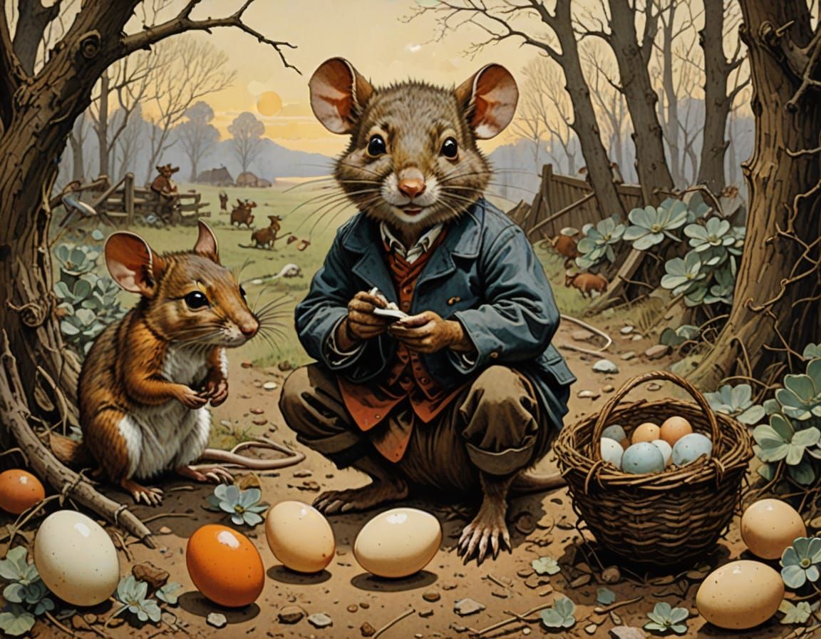 Rats and eggs... 5 - Rats' Cunning Feast in Whimsical Woodla...