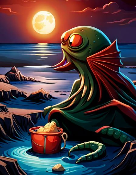 Little Cthulhu Goes to the Beach - AI Generated Artwork - NightCafe Creator