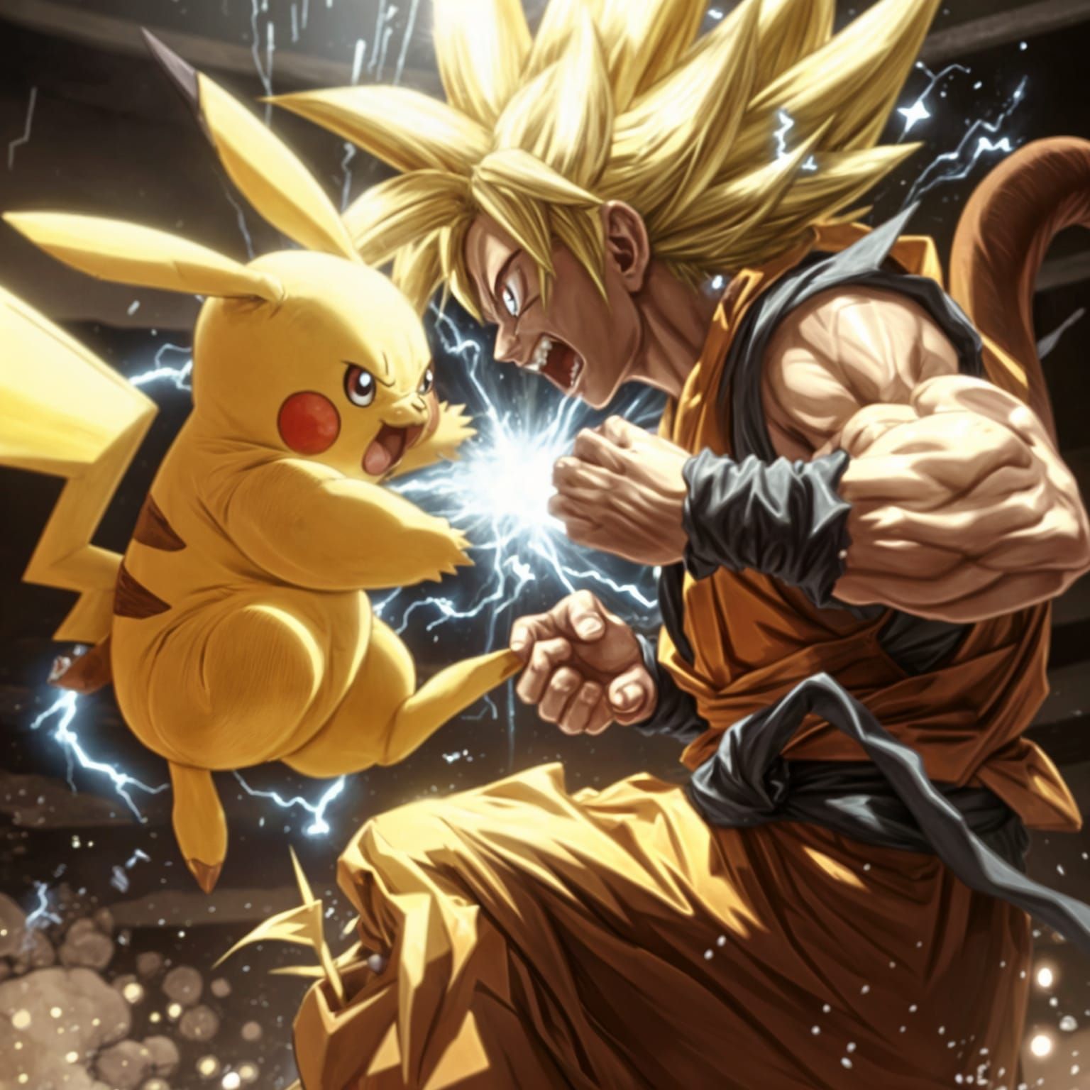 Son Goku fighting pikachu Masterpiece, Best Quality, flat, Manga Scan ...