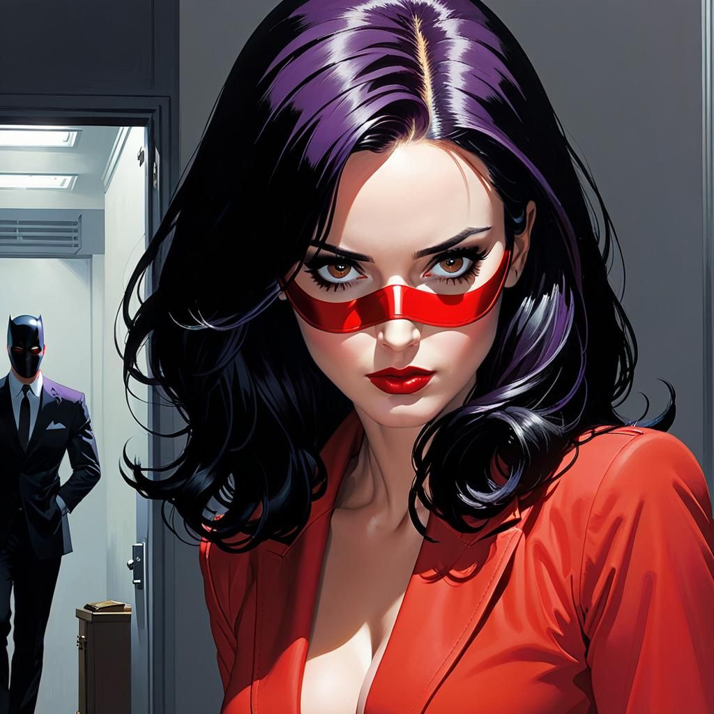 Comic noir expressionism, red-masked lascivious Jessica Jones, Phil ...