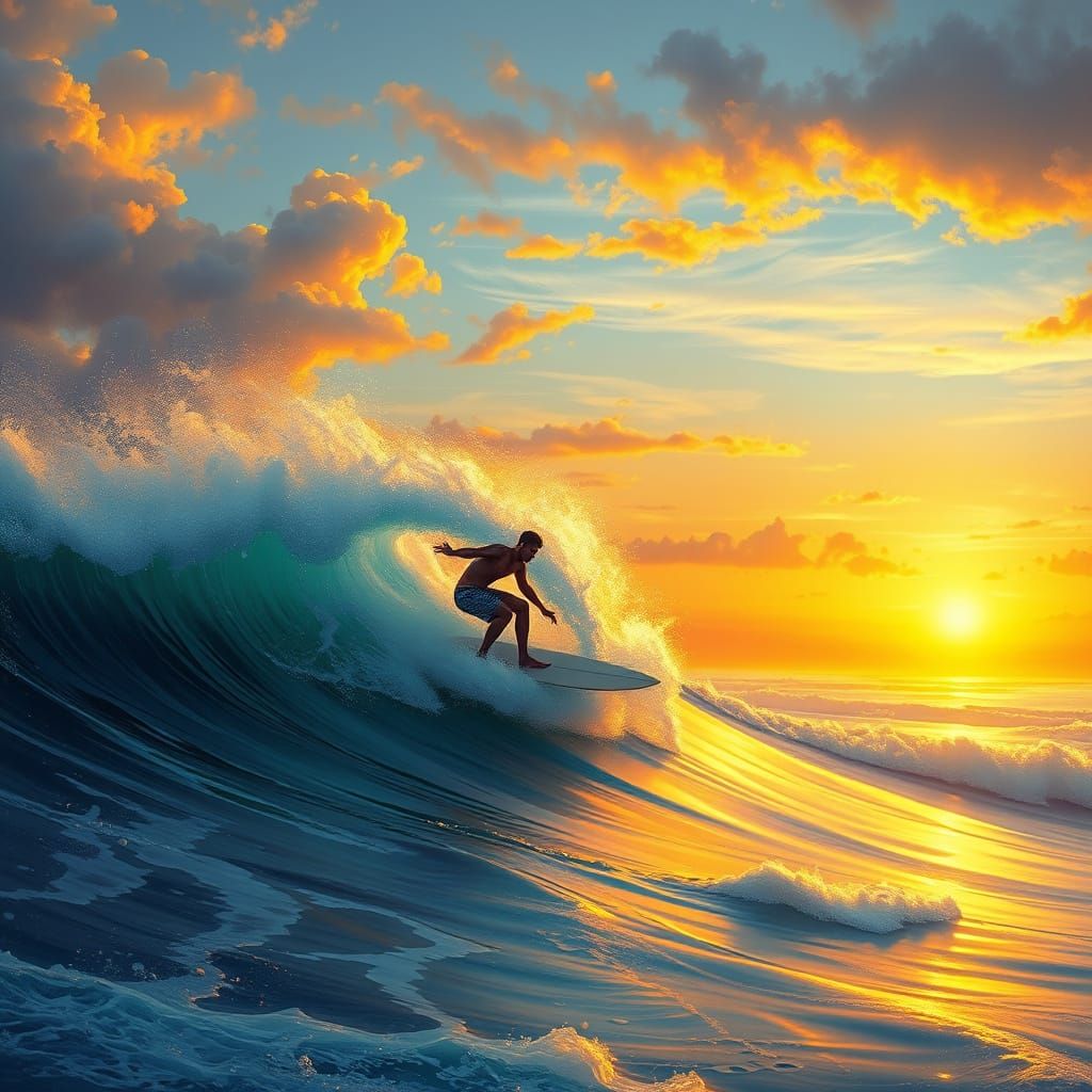 💝🌷🦄🩰💗♥️🥰👑🍓 - Golden Sunset Beach Scene with Surfer