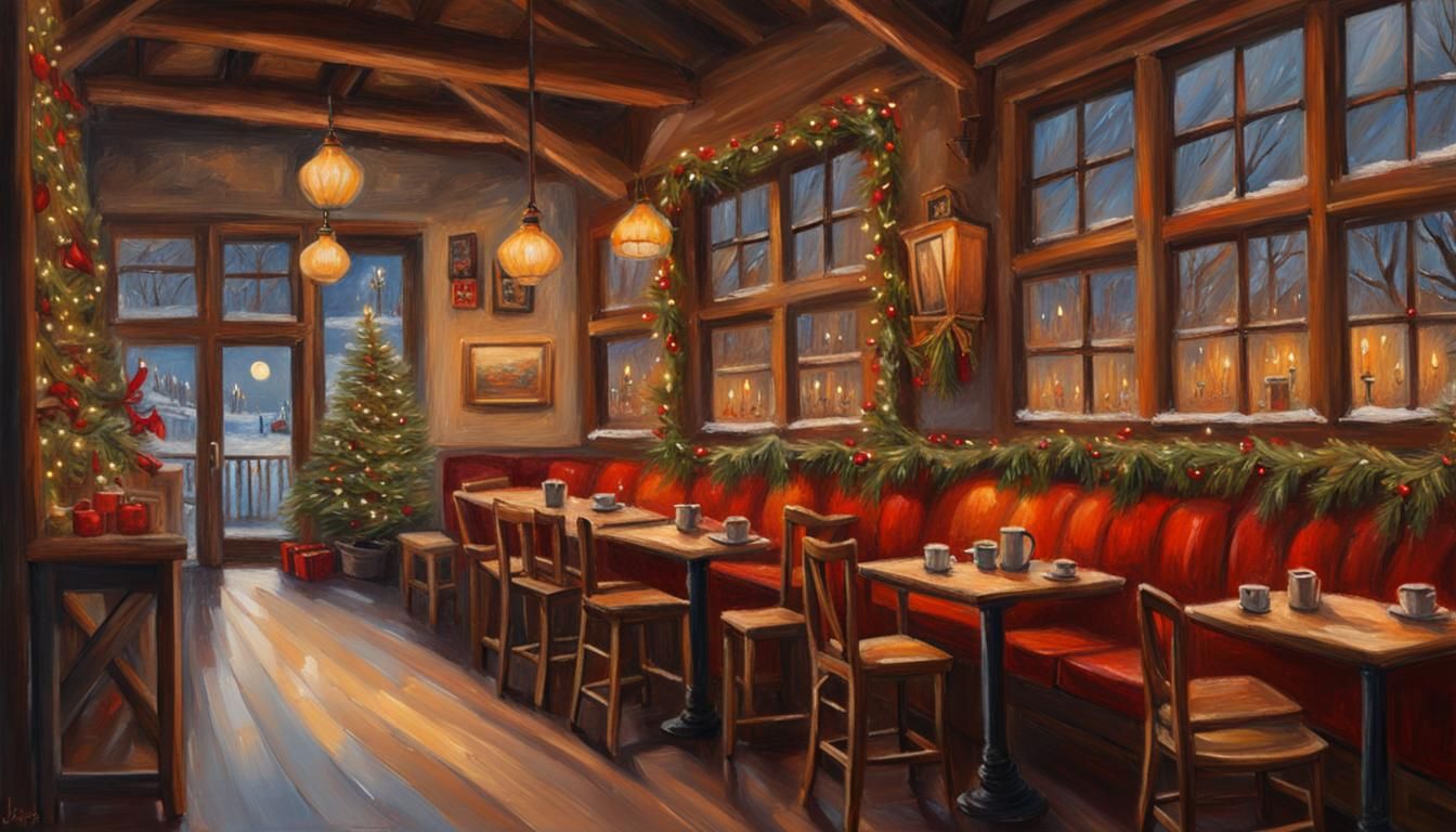 Christmas cafe interior design, warm, village side, christmas ambience ...