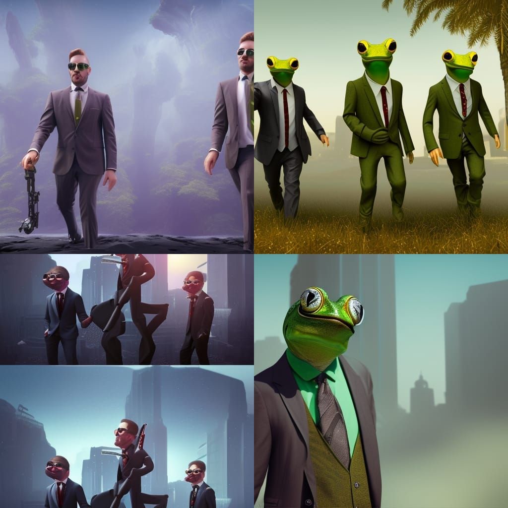 Frogs wearing suits and sunglasses realistic - AI Generated Artwork - NightCafe Creator