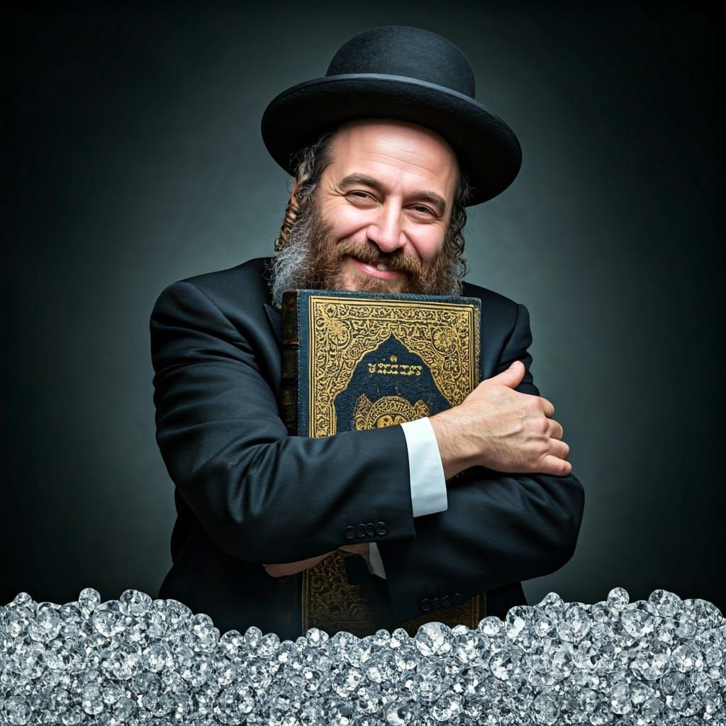 Orthodox Rabbi Embracing Talmud Book in a Sea of D... - AI Art