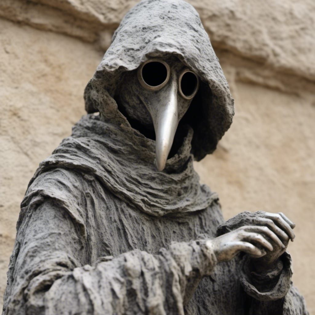 Plague Doctor sculpted in withered stone - AI Generated Artwork ...