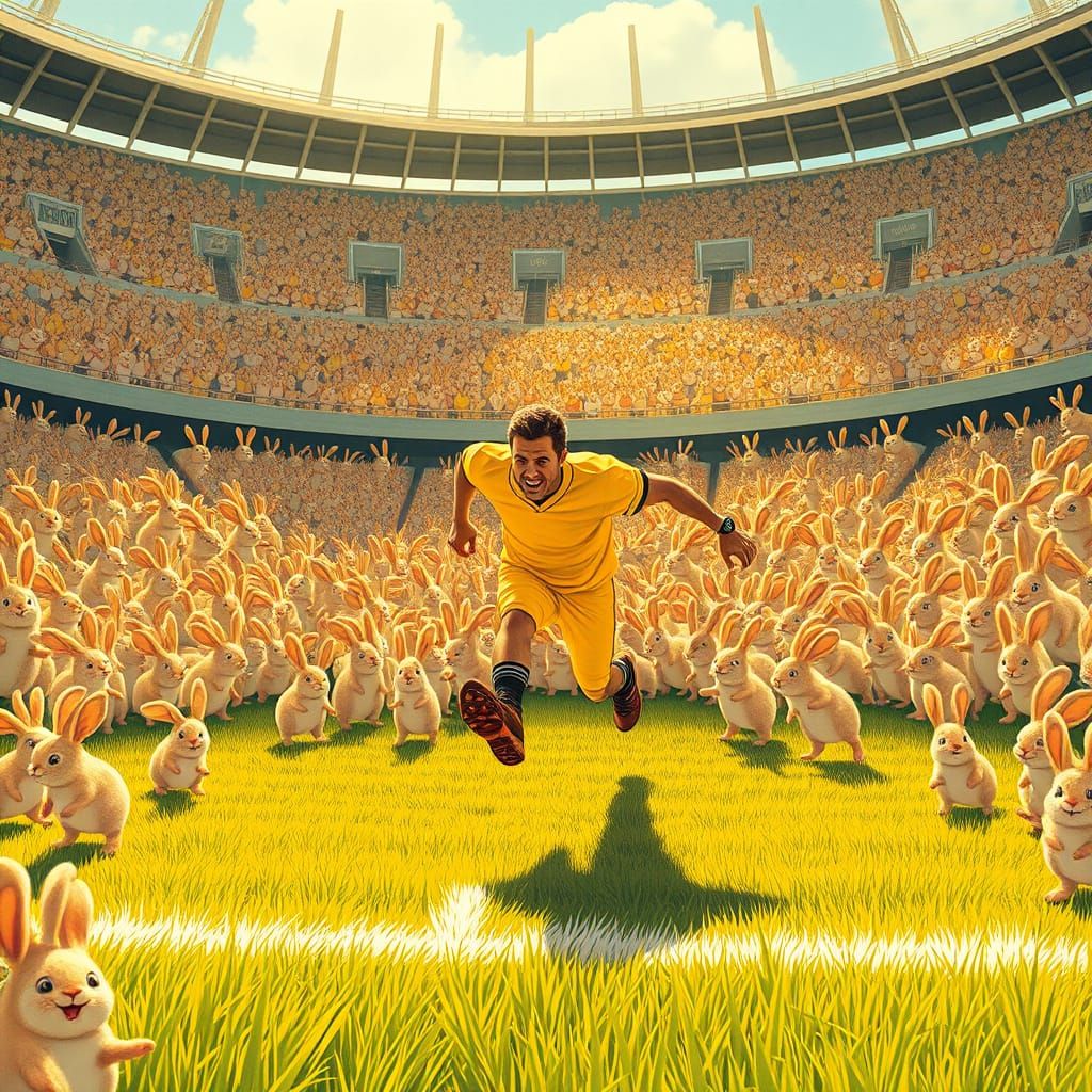 An army of rabbits swarms a football field