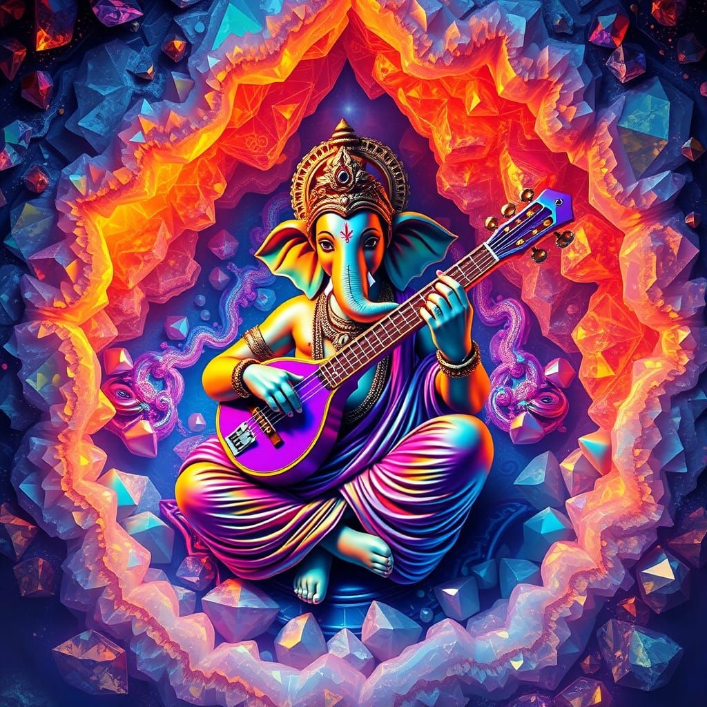 Psychedelic Ganesh - Ethereal Ganesh in Vibrant Geode