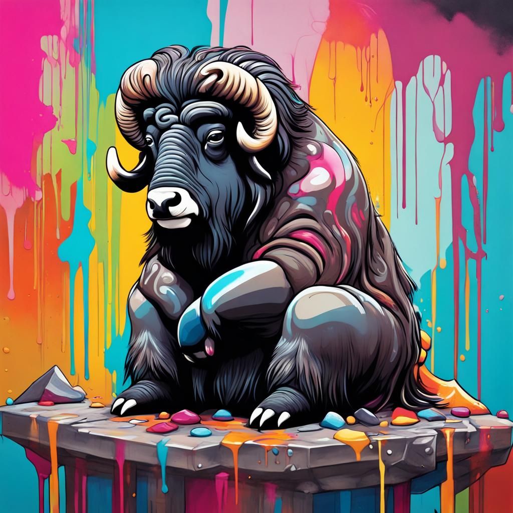 A musk ox in the thinker pose - AI Generated Artwork - NightCafe Creator