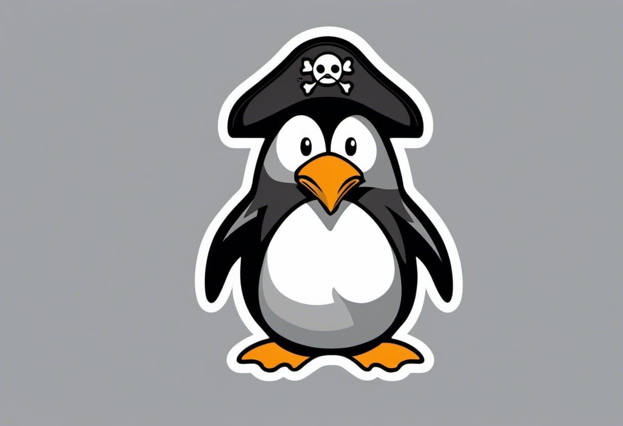 Linux penguin logo dressed as pirate. clean vector graphics, lineart ...