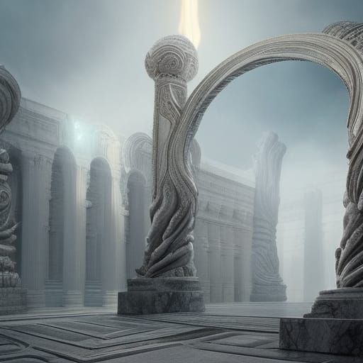 marble alien pillars with a glowing white orb in the middle - AI ...