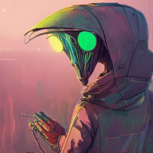 An alien wearing a hoody, by Ismail Inceoglu, Erin Hanson, Gazelli ...