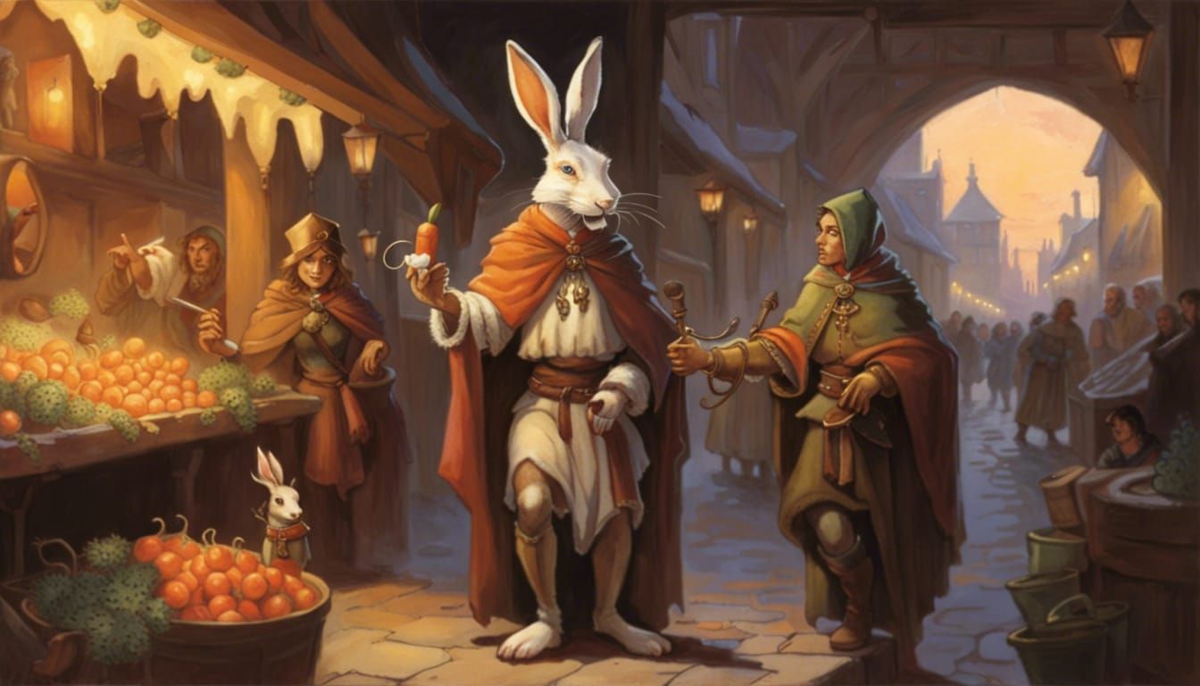 Hunter Hare at the Human's Market - AI Generated Artwork - NightCafe ...