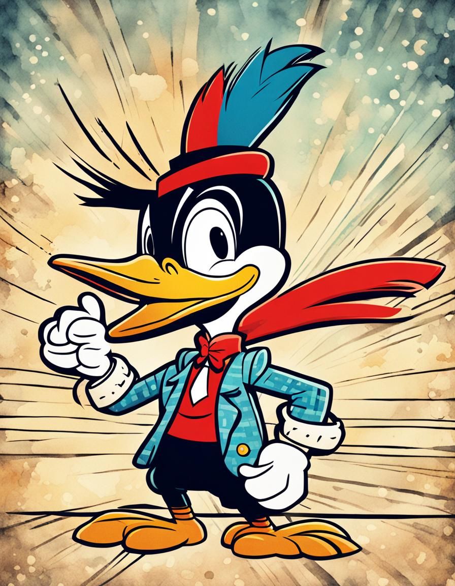 Cartoon Duck - Vintage Cartoon Character in Retro Style Anim...