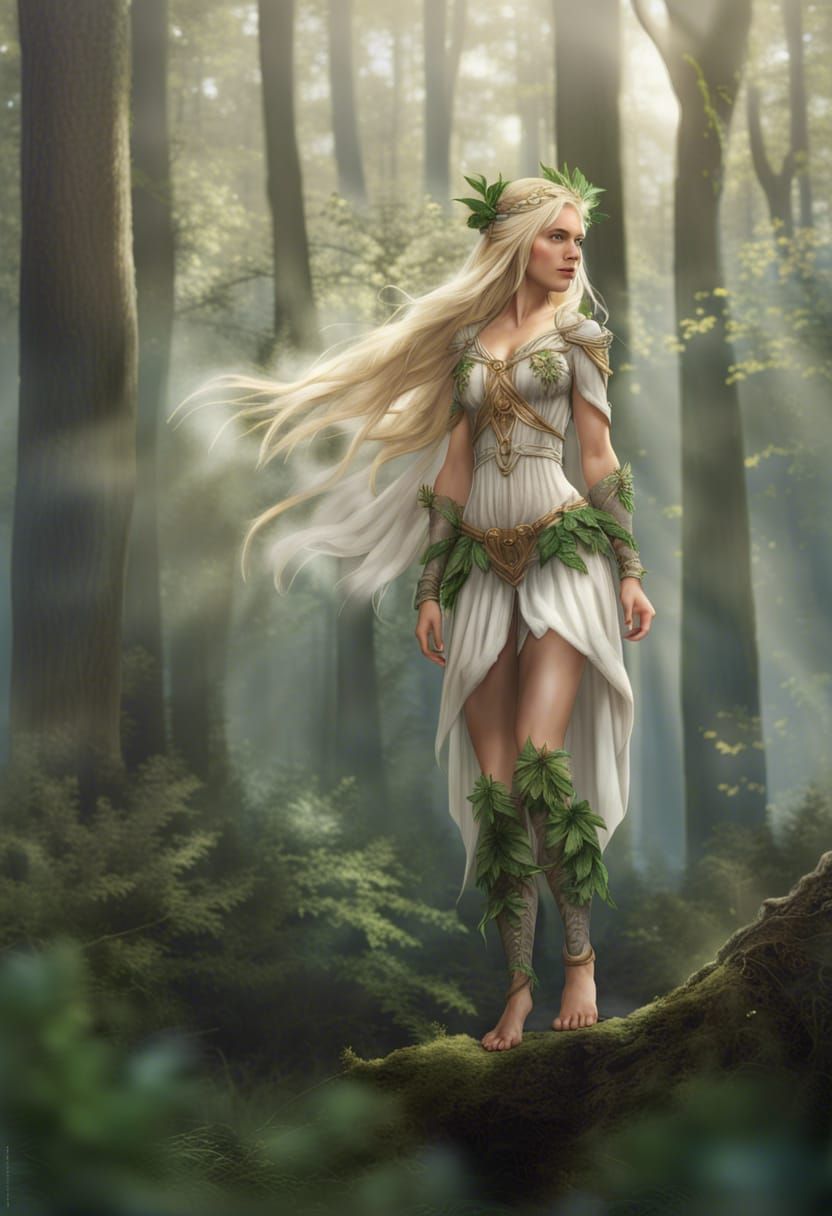 elf in a forest, full body, full length, perfect female form, flowing ...