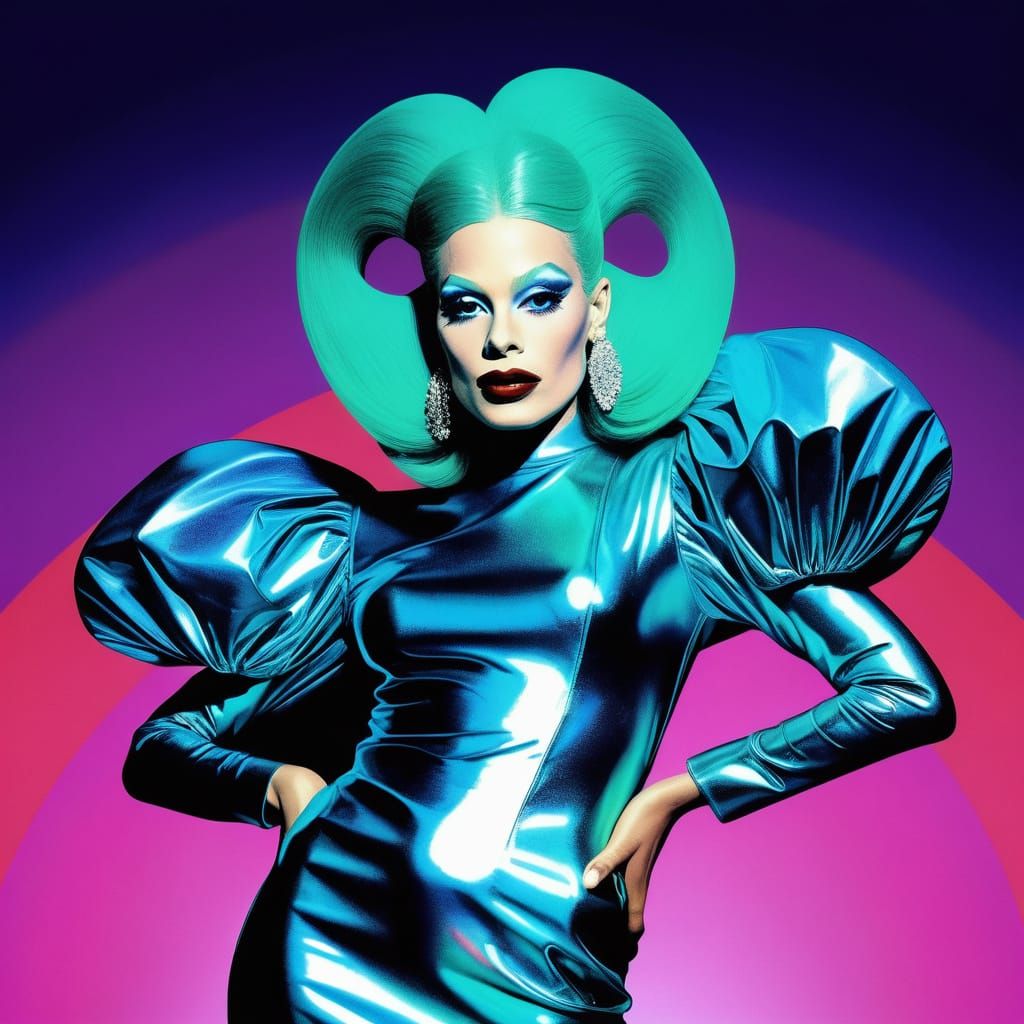Retrofuturistic Alien Drag Queen in Metallic Minid... - AI Art