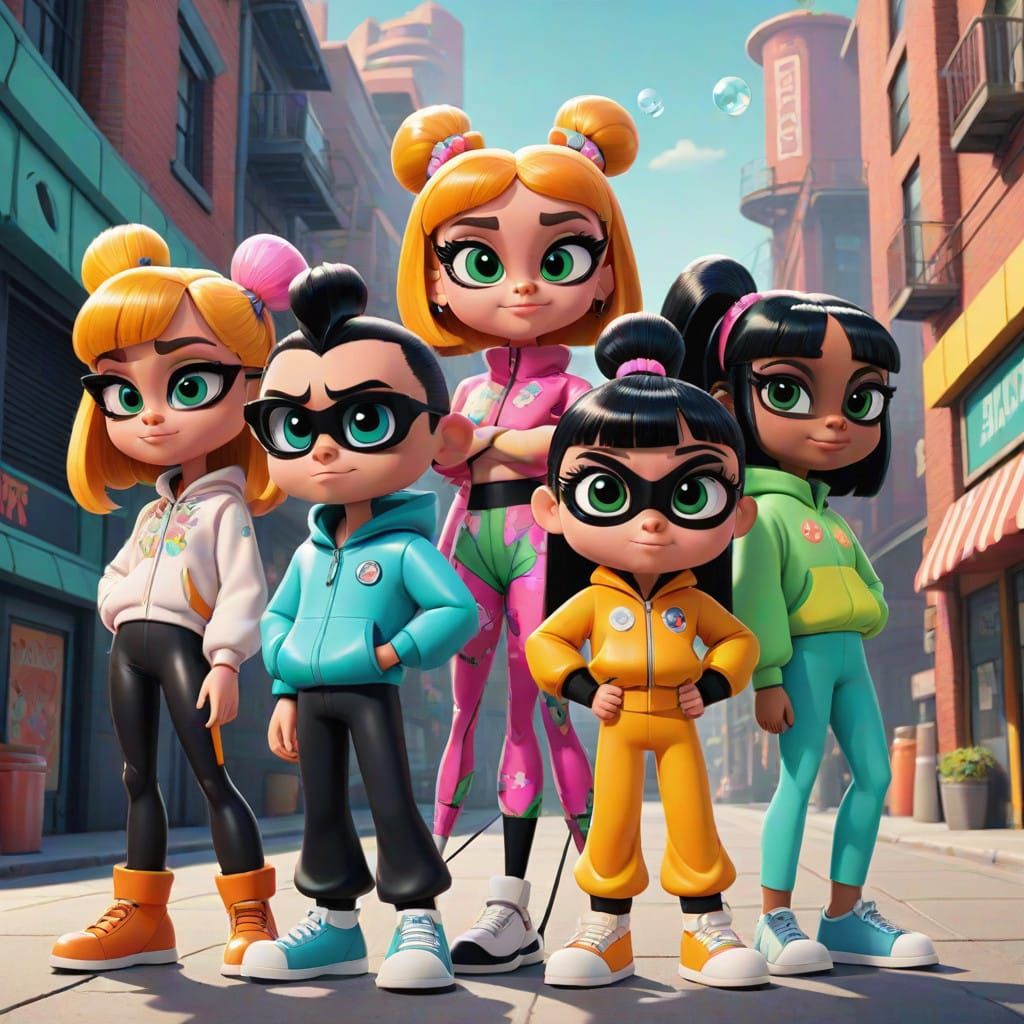 Tomorrow's Superheroes: Powerpuff Girls and Rowdyr... - AI Art