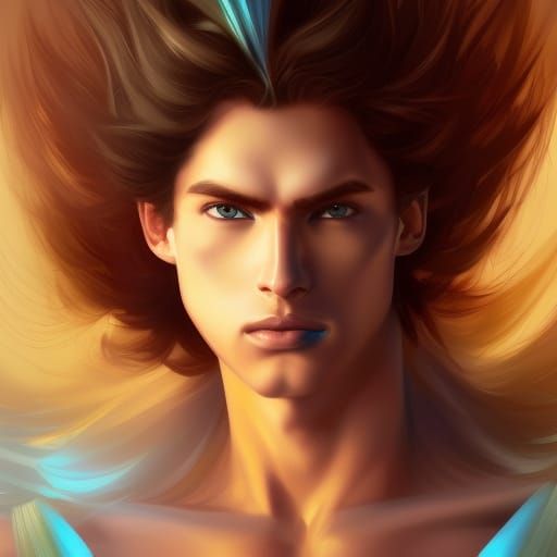 Extravagant angelic super male model princes of heaven gold accessories ...