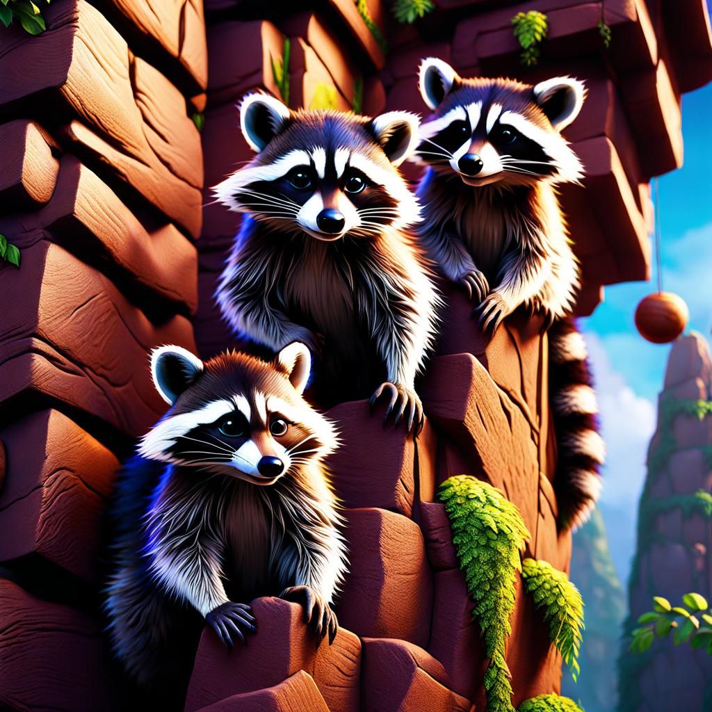 Three Raccoons - AI Generated Artwork - NightCafe Creator