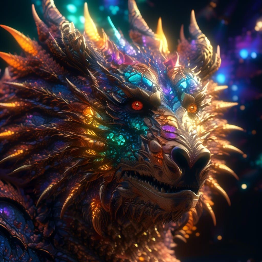 Photograph winged Obese dragon bear, large sparking eyes, intricate ...